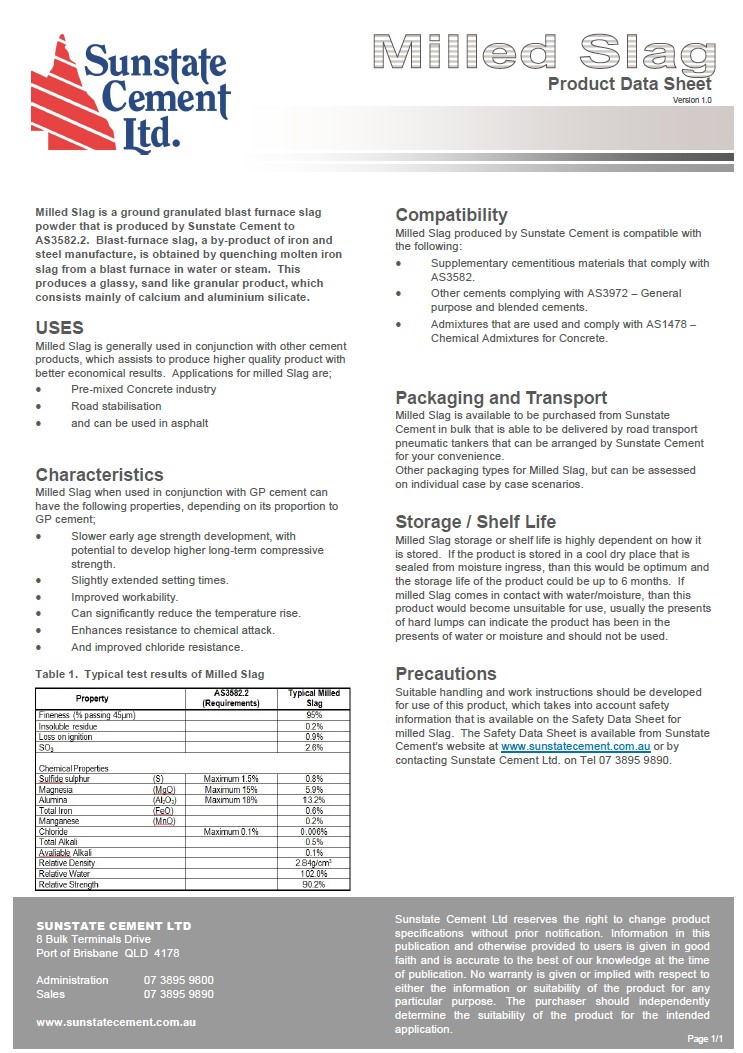 Product Data - Sunstate Cement Ltd